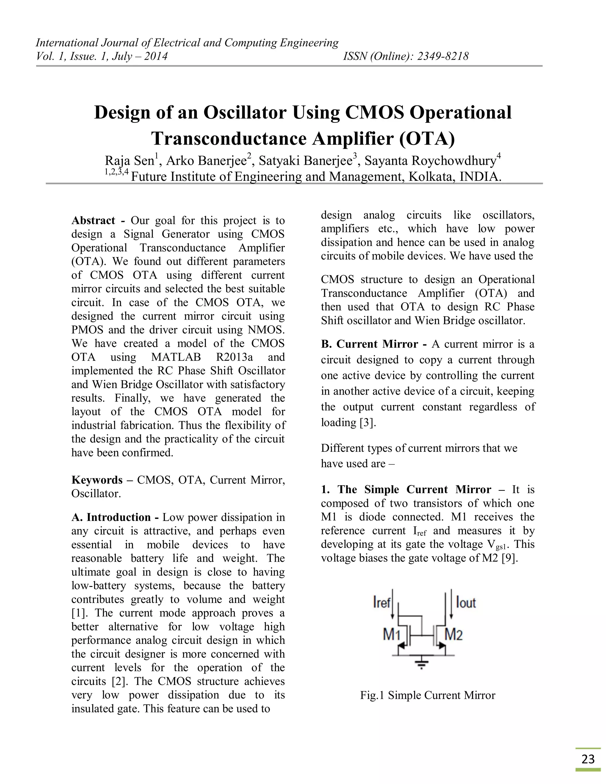 Design of oscillators using cmos ota | PDF