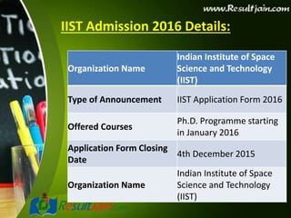 IIST Admission 2016 | PPTX | Postgraduate Education | College Education
