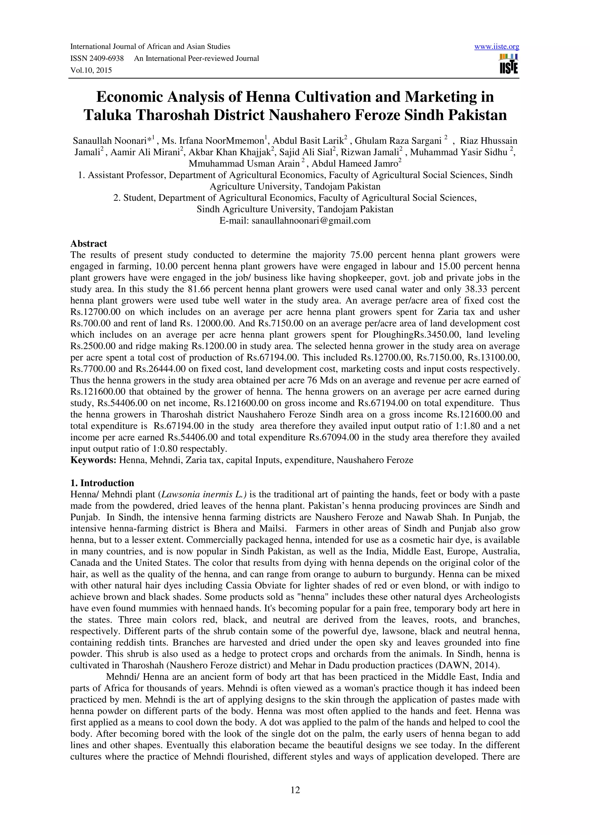 Economic Analysis of Henna Cultivation and Marketing in | PDF | Agriculture | Industries