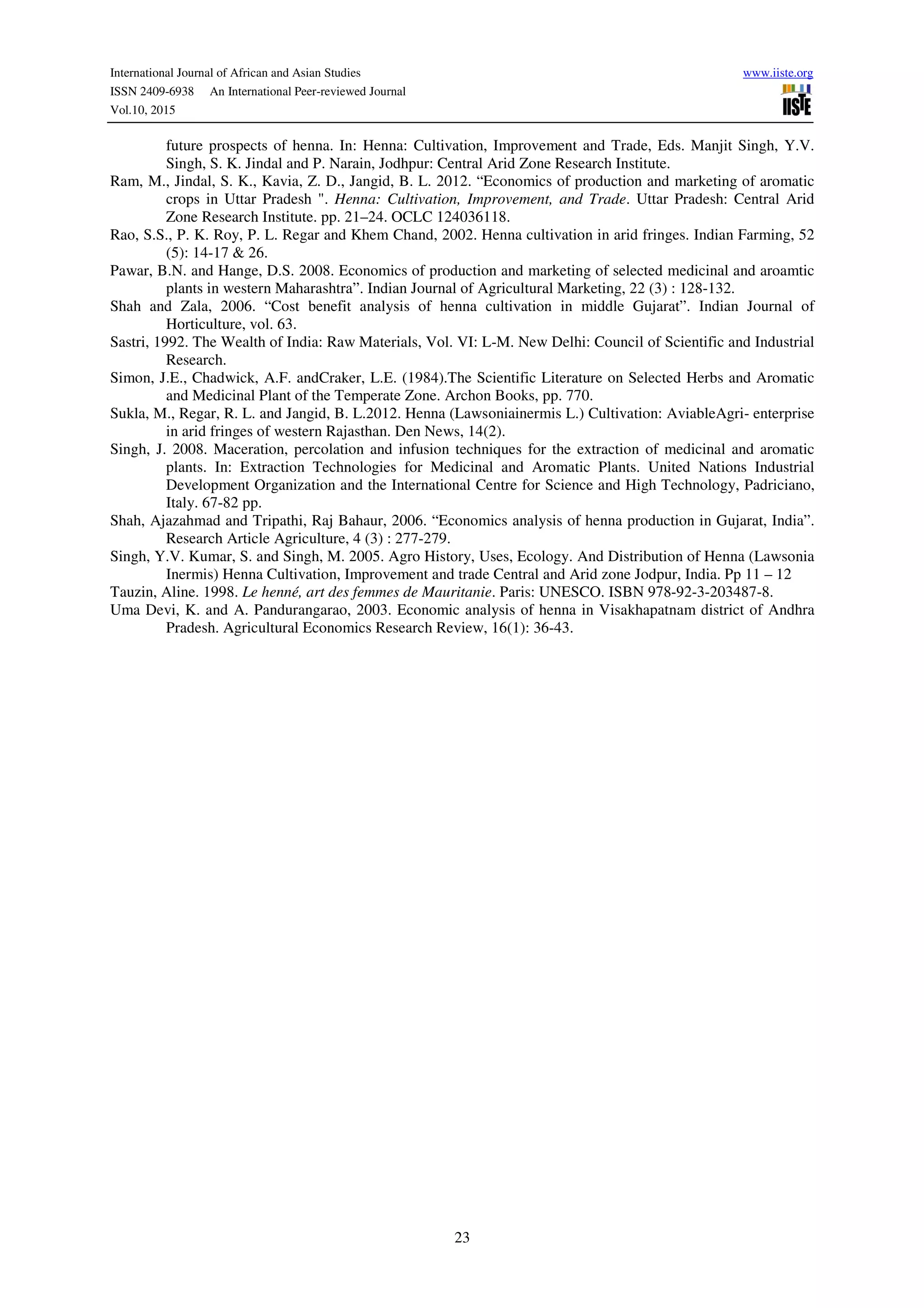 Economic Analysis of Henna Cultivation and Marketing in | PDF ...