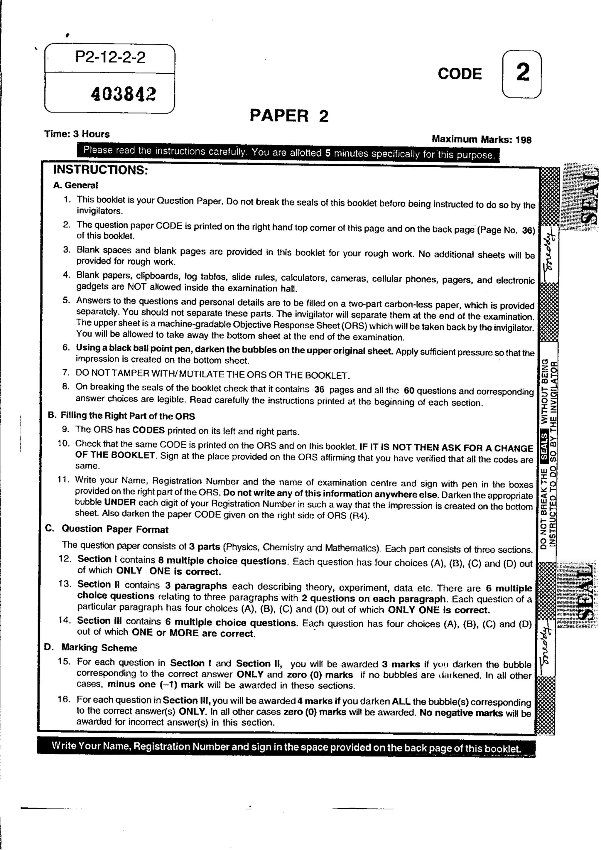 IIT JEE Question Paper 2 Code 2 | PDF