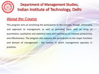 IIT Delhi Certificate Course on Fundamentals of Management | PPT
