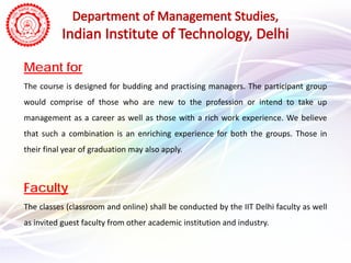 IIT Delhi Certificate Course on Fundamentals of Management | PPT
