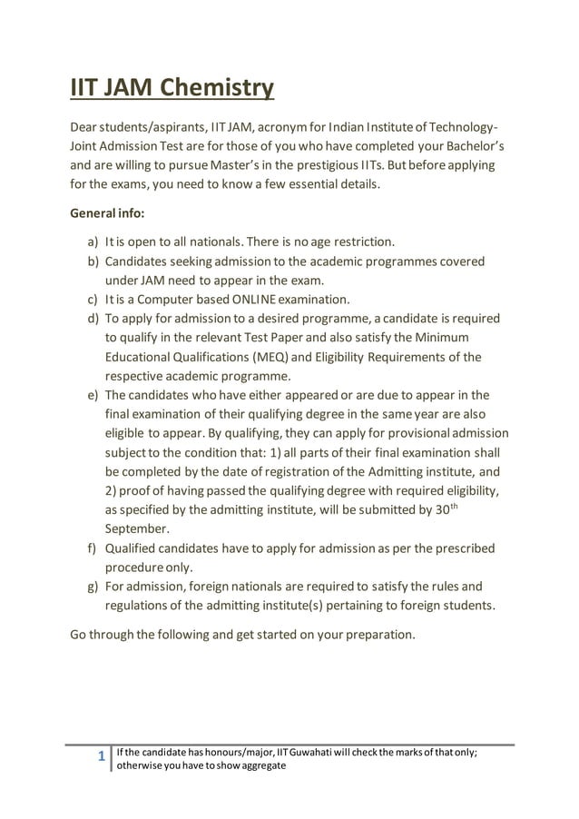 IIT JAM CHEMISTRY ENTRANCE TUITION CLASSES ONLINE LECTURES | PDF