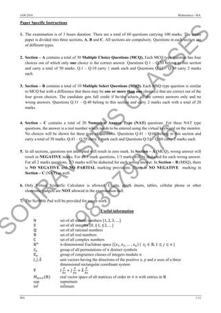 IIT JAM MATH 2018 Question Paper | Sourav Sir's Classes | PDF