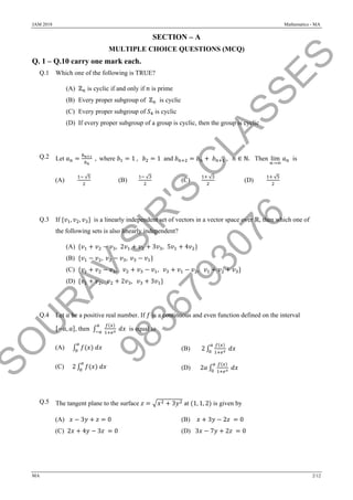 IIT JAM MATH 2018 Question Paper | Sourav Sir's Classes | PDF