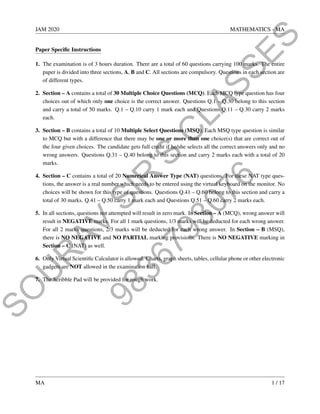 IIT JAM MATH 2020 Question Paper | Sourav Sir's Classes | PDF