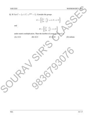 IIT JAM MATH 2020 Question Paper | Sourav Sir's Classes | PDF