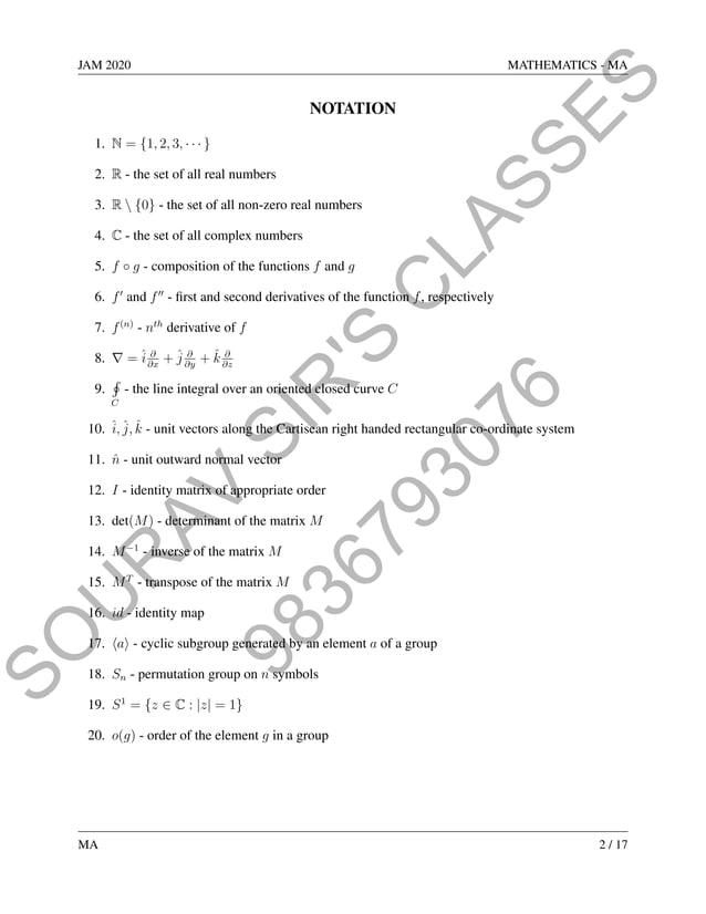 IIT JAM MATH 2020 Question Paper | Sourav Sir's Classes | PDF