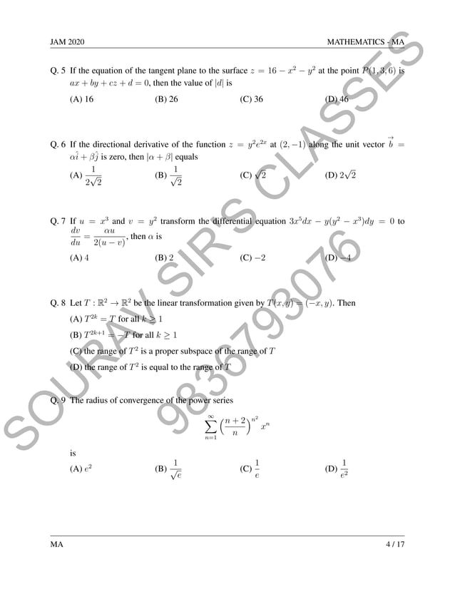 IIT JAM MATH 2020 Question Paper | Sourav Sir's Classes | PDF