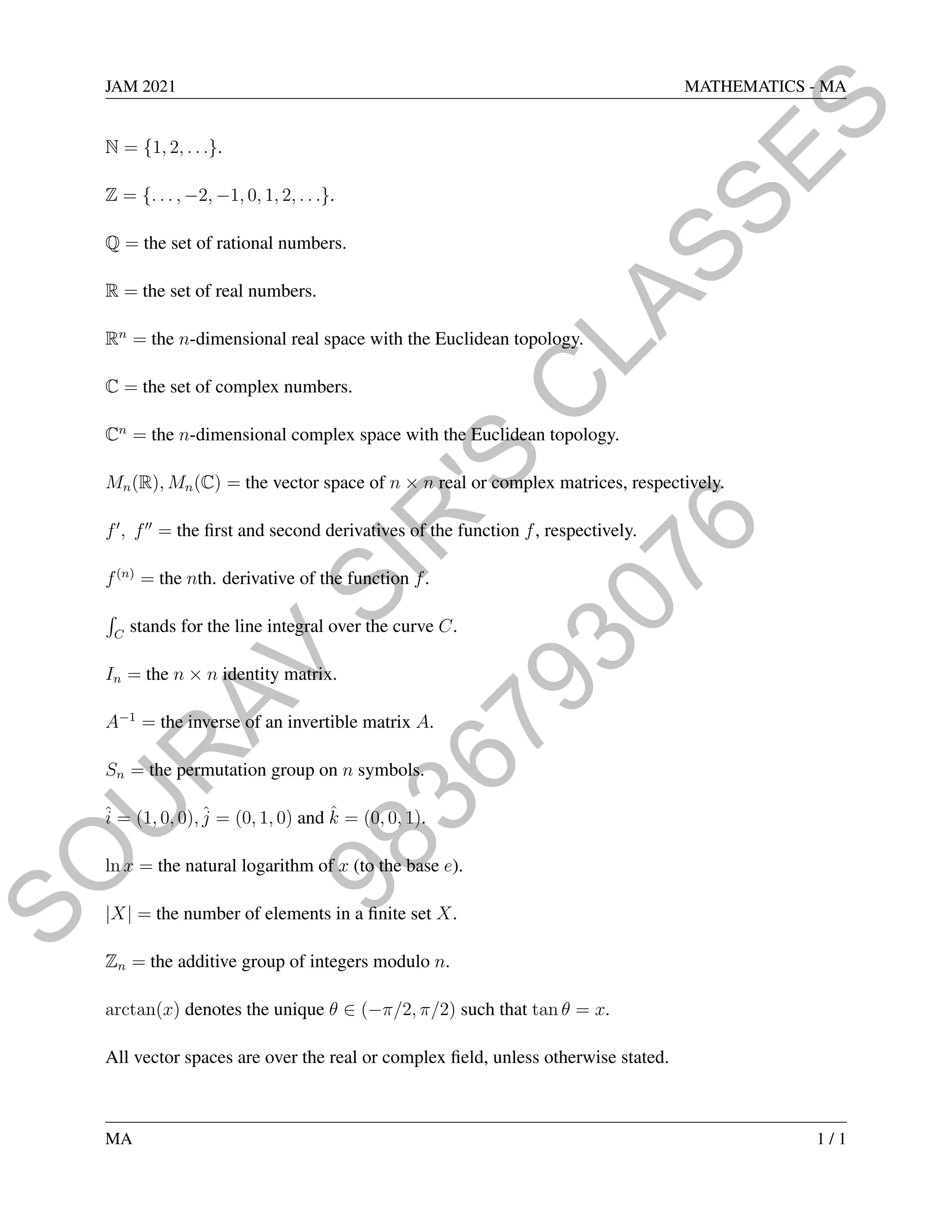 IIT JAM MATH 2021 Question Paper | Sourav Sir's Classes | PDF