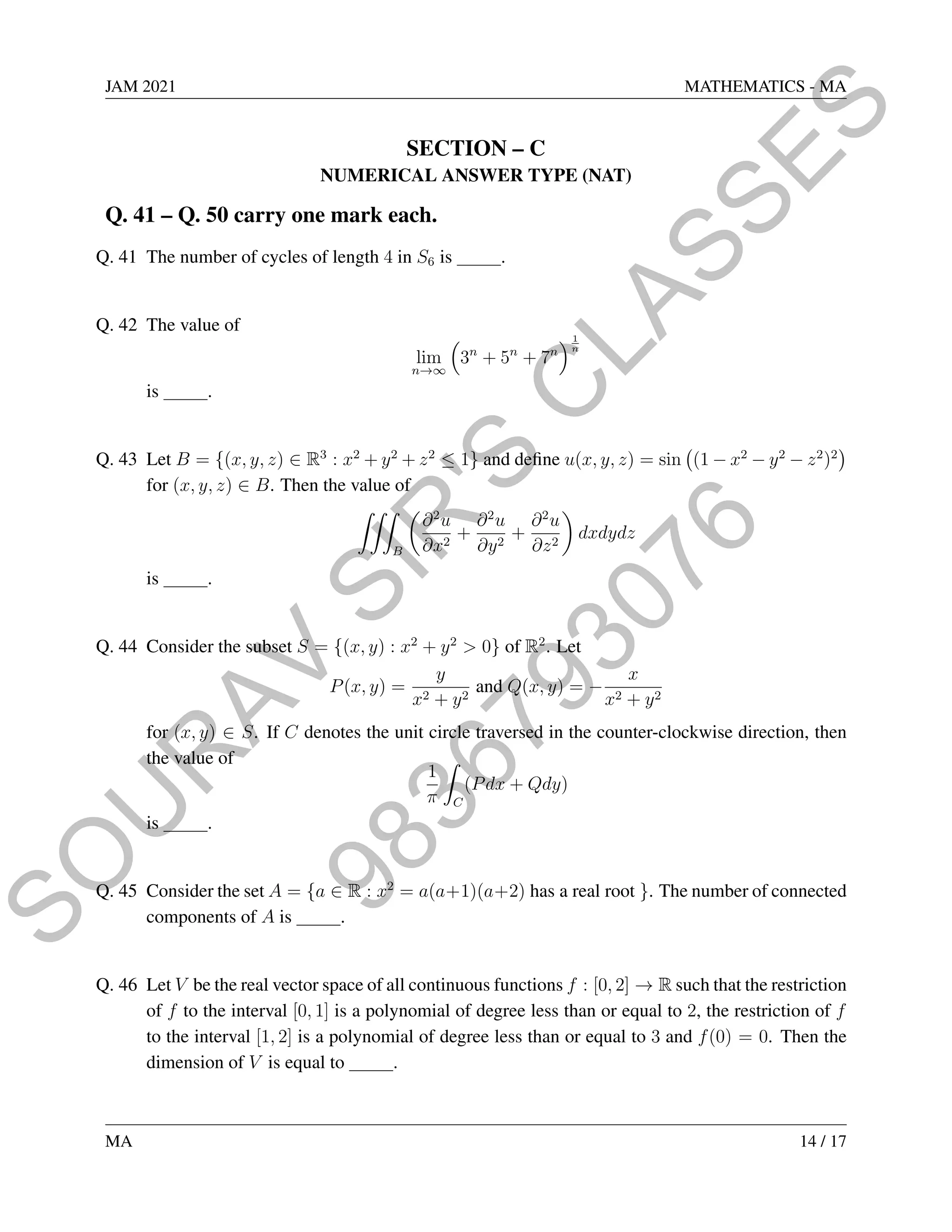IIT JAM MATH 2021 Question Paper | Sourav Sir's Classes | PDF