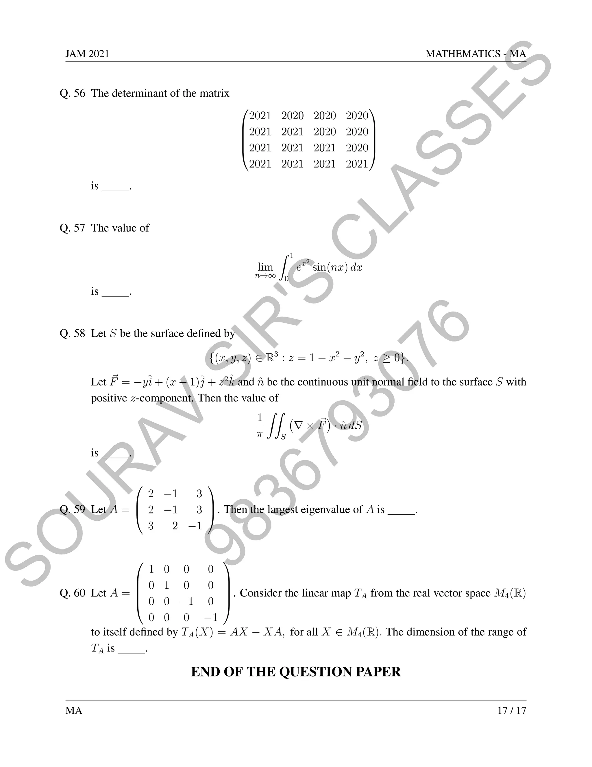 IIT JAM MATH 2021 Question Paper | Sourav Sir's Classes | PDF
