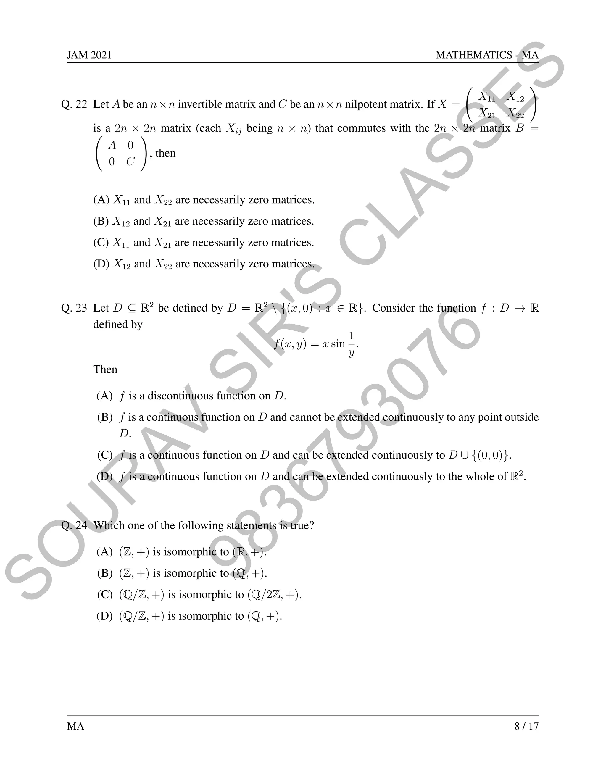 IIT JAM MATH 2021 Question Paper | Sourav Sir's Classes | PDF