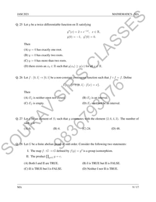IIT JAM MATH 2021 Question Paper | Sourav Sir's Classes | PDF