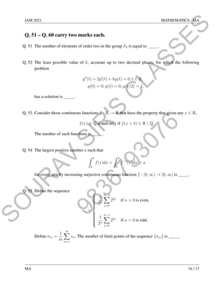 IIT JAM MATH 2021 Question Paper | Sourav Sir's Classes | PDF