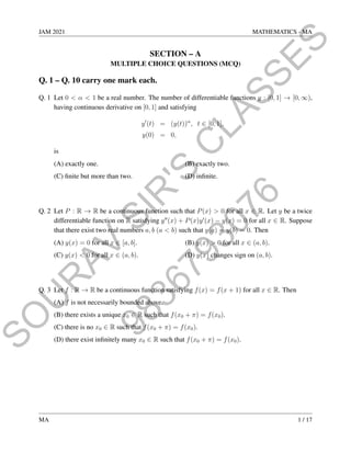 IIT JAM MATH 2021 Question Paper | Sourav Sir's Classes | PDF