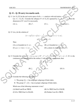 IIT JAM MATH 2021 Question Paper | Sourav Sir's Classes | PDF