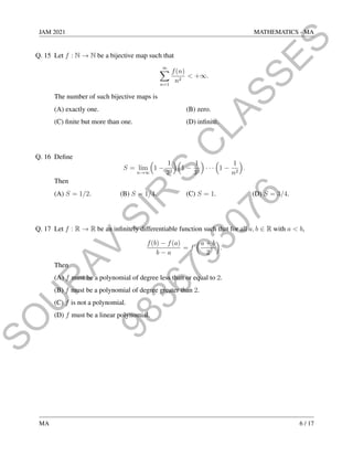 IIT JAM MATH 2021 Question Paper | Sourav Sir's Classes | PDF