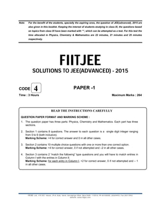 IIT JEE adv-2015 question paper-1, hints & solutions Solved Paper by ...