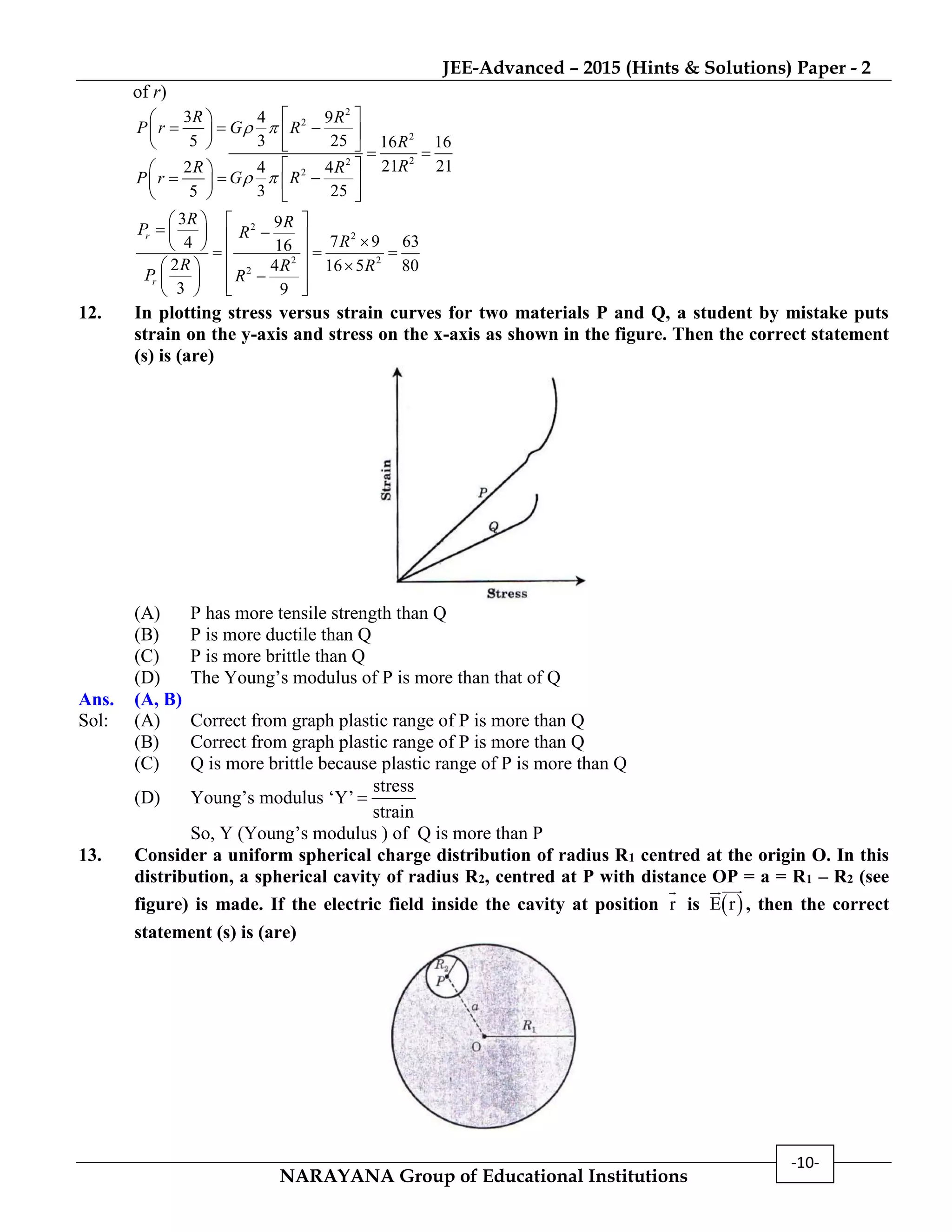 IIT JEE adv-2015 question paper-2, hints & solutions | PDF