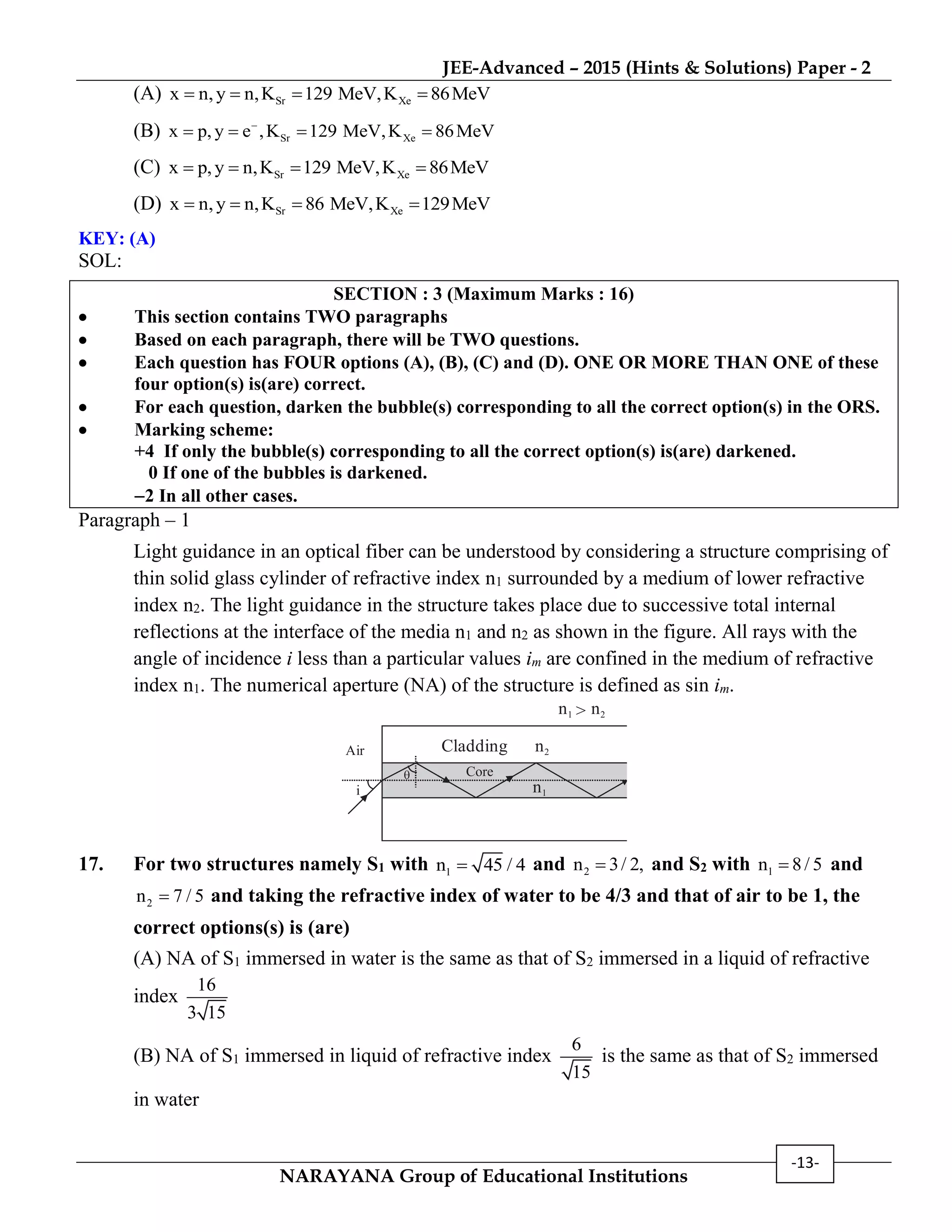 IIT JEE adv-2015 question paper-2, hints & solutions | PDF