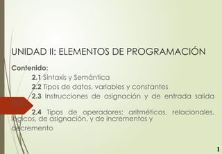 II Unidad: Elementos de Programacion Informatica | PPTX