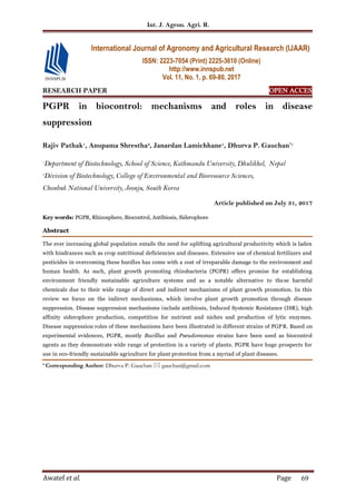 PGPR in biocontrol: mechanisms and roles in disease suppression | PDF