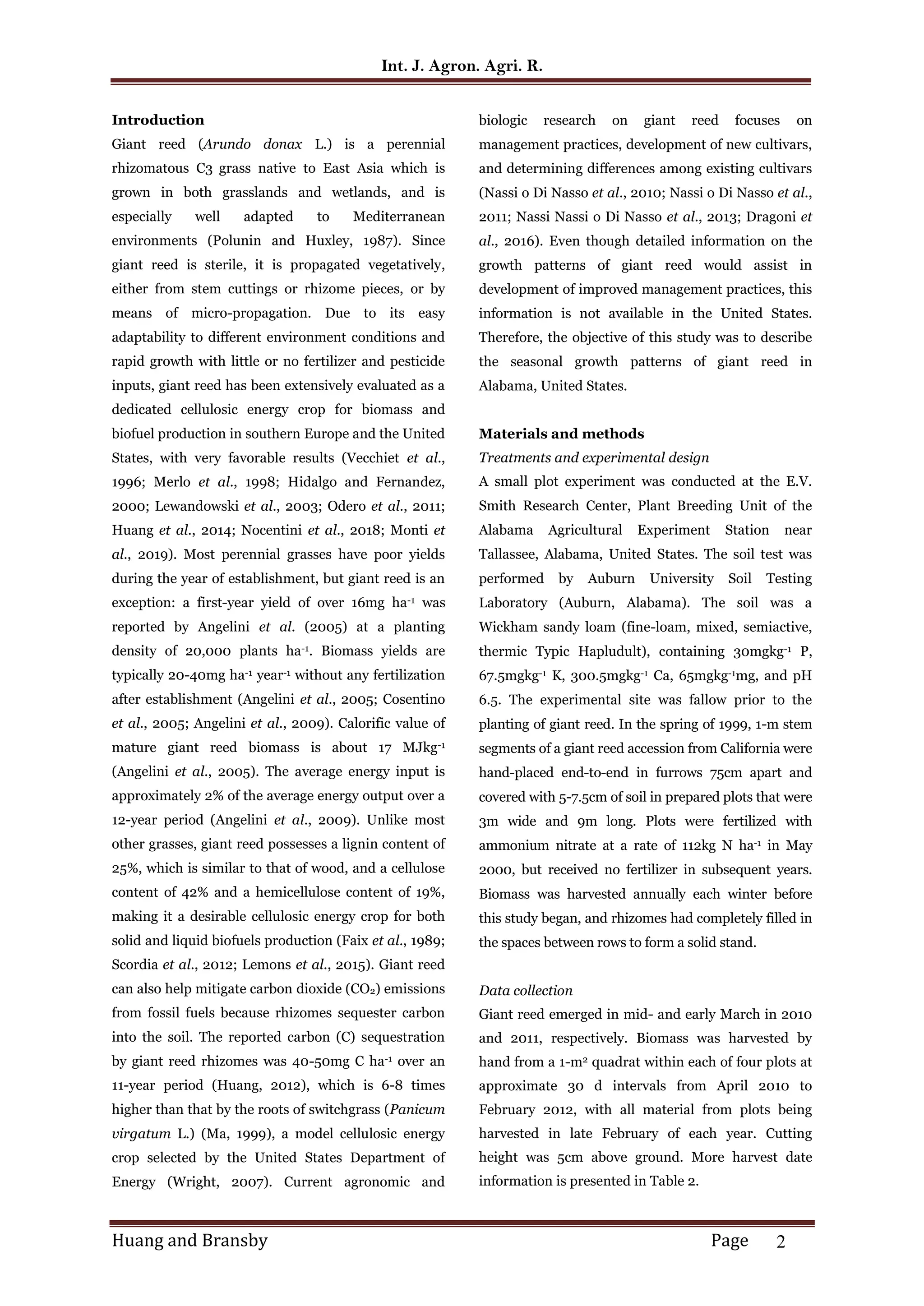 Seasonal growth patterns of Arundo donax L. in the United States | PDF