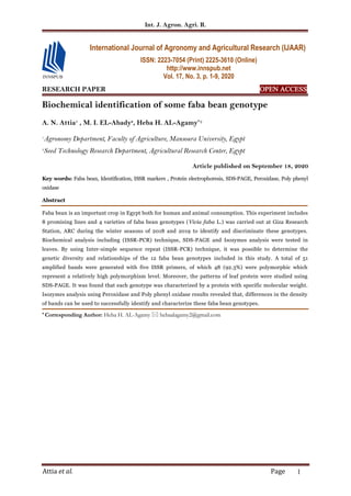 Biochemical identification of some faba bean genotype | PDF