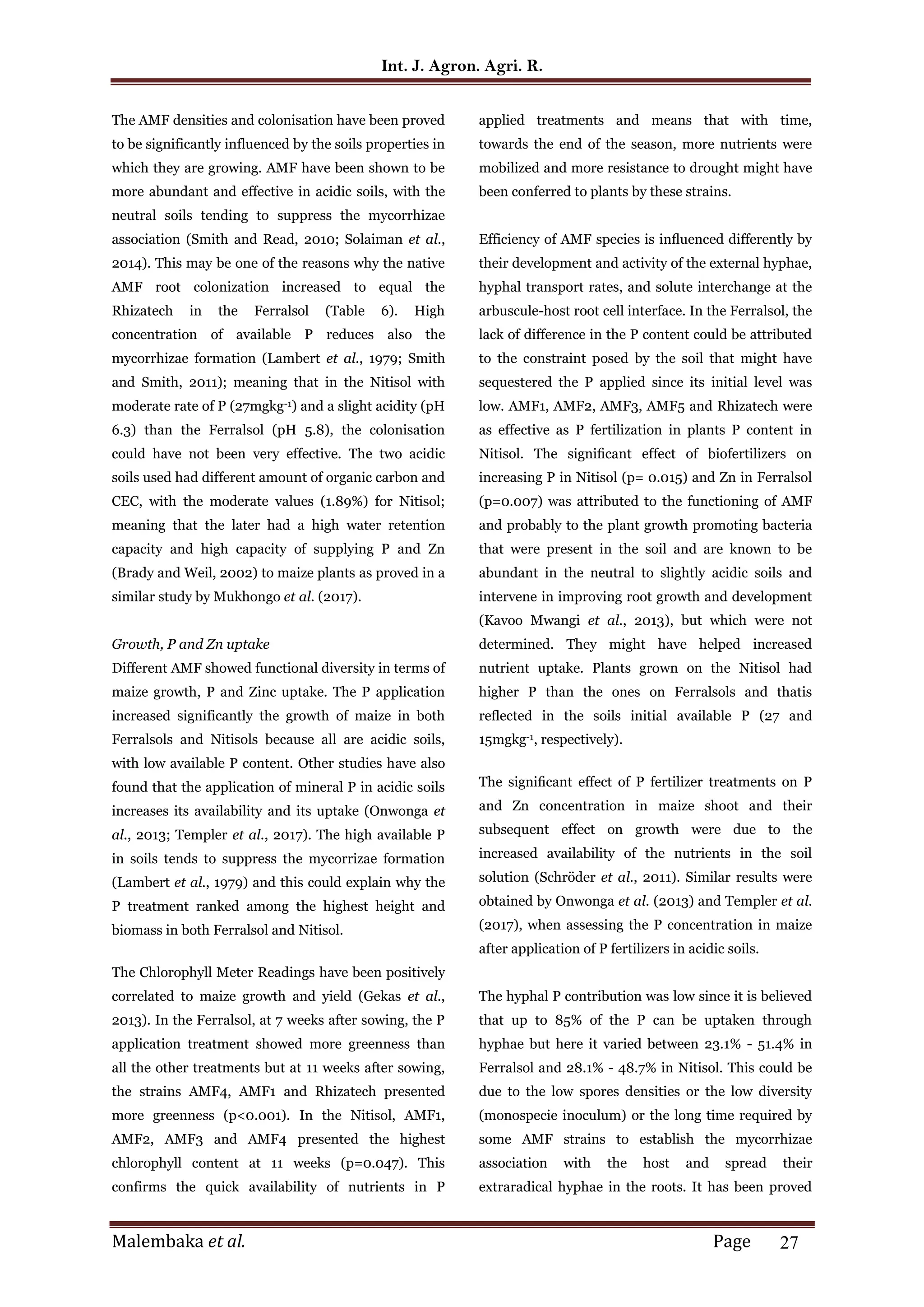 Role of native arbuscular mycorrhizal fungi on maize (Zea mays) growth and nutrient uptake in ...