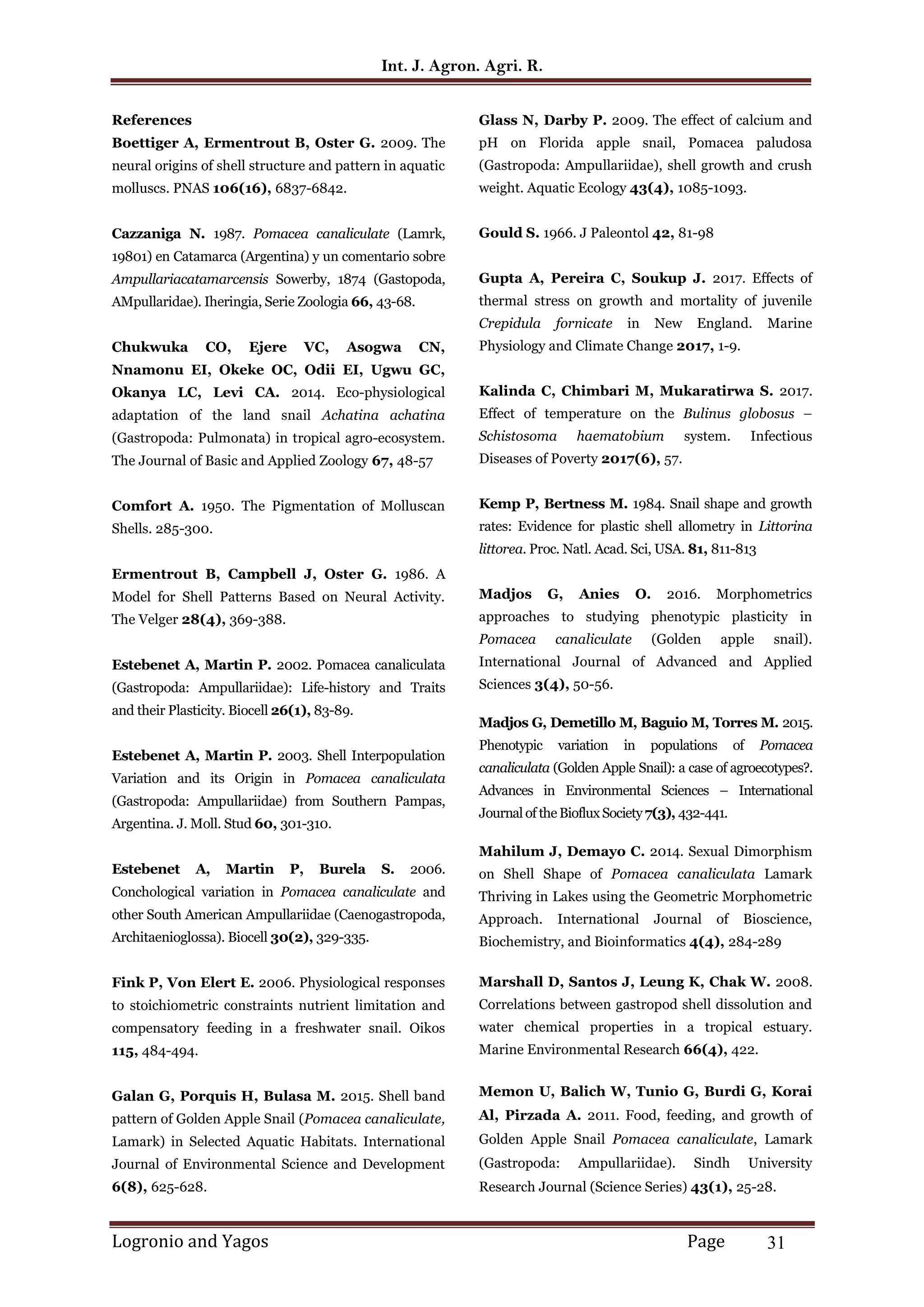 Morphological adaptation of P. canaliculata shell to the different ...