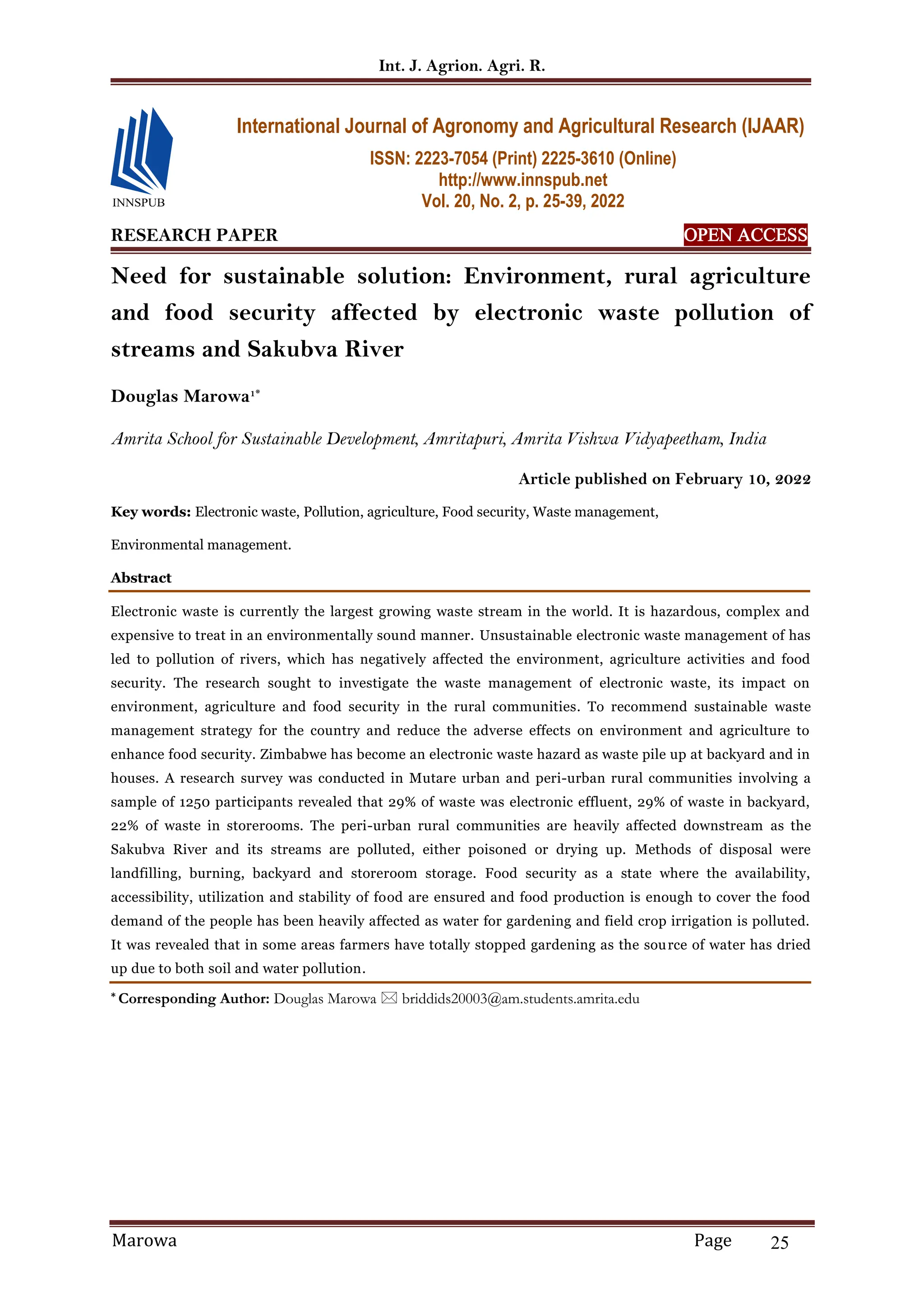 Need for sustainable solution: Environment, rural agriculture and food ...