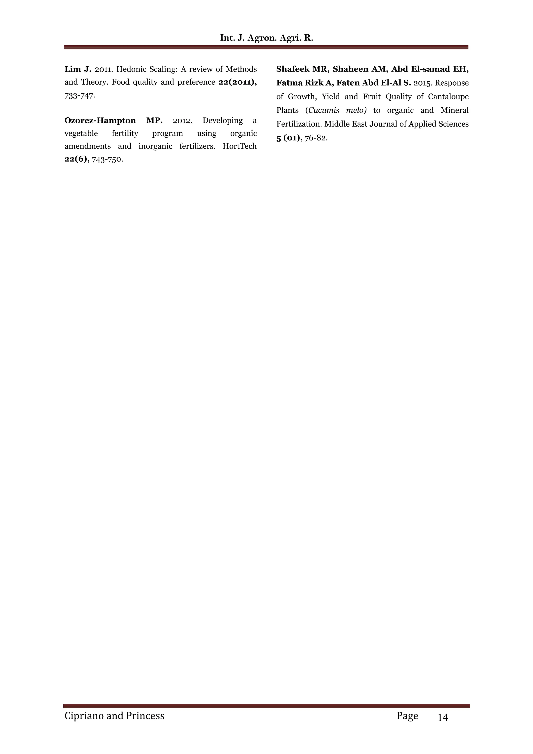 Integrated nutrient management on honeydew melon (Cucumis melo) | PDF