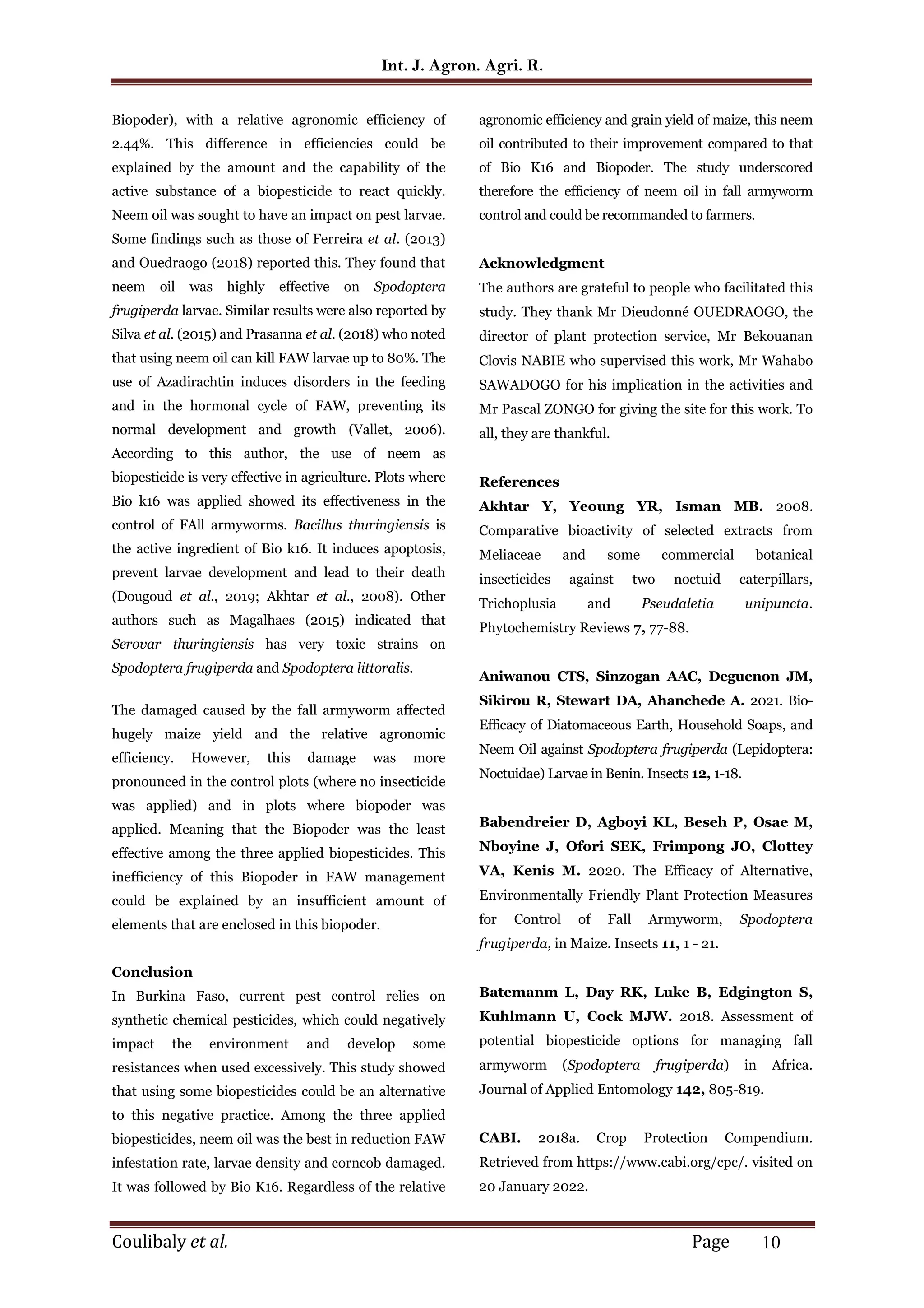 Assessing three biopesticides effectiveness on the Fall Armyworm ...