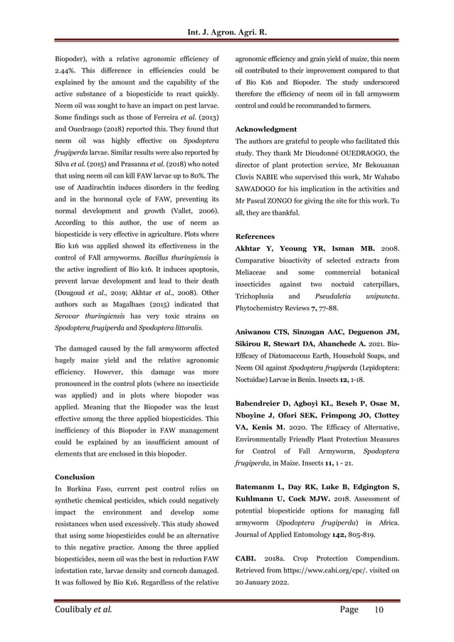Assessing three biopesticides effectiveness on the Fall Armyworm (Spodoptera frugiperda) in ...