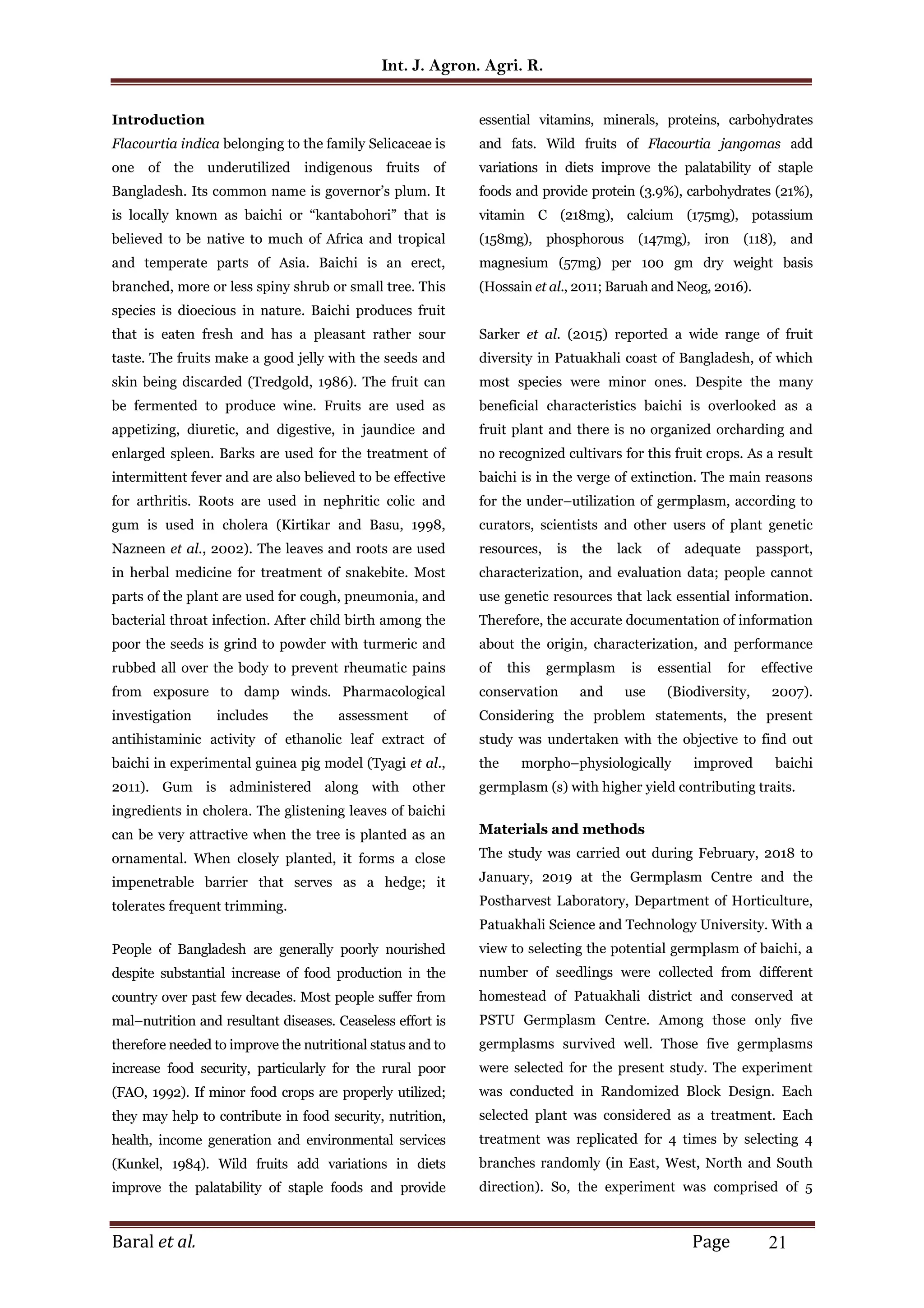 Morpho-physiological characteristics and yield of baichi (Flacourtia indica) | PDF
