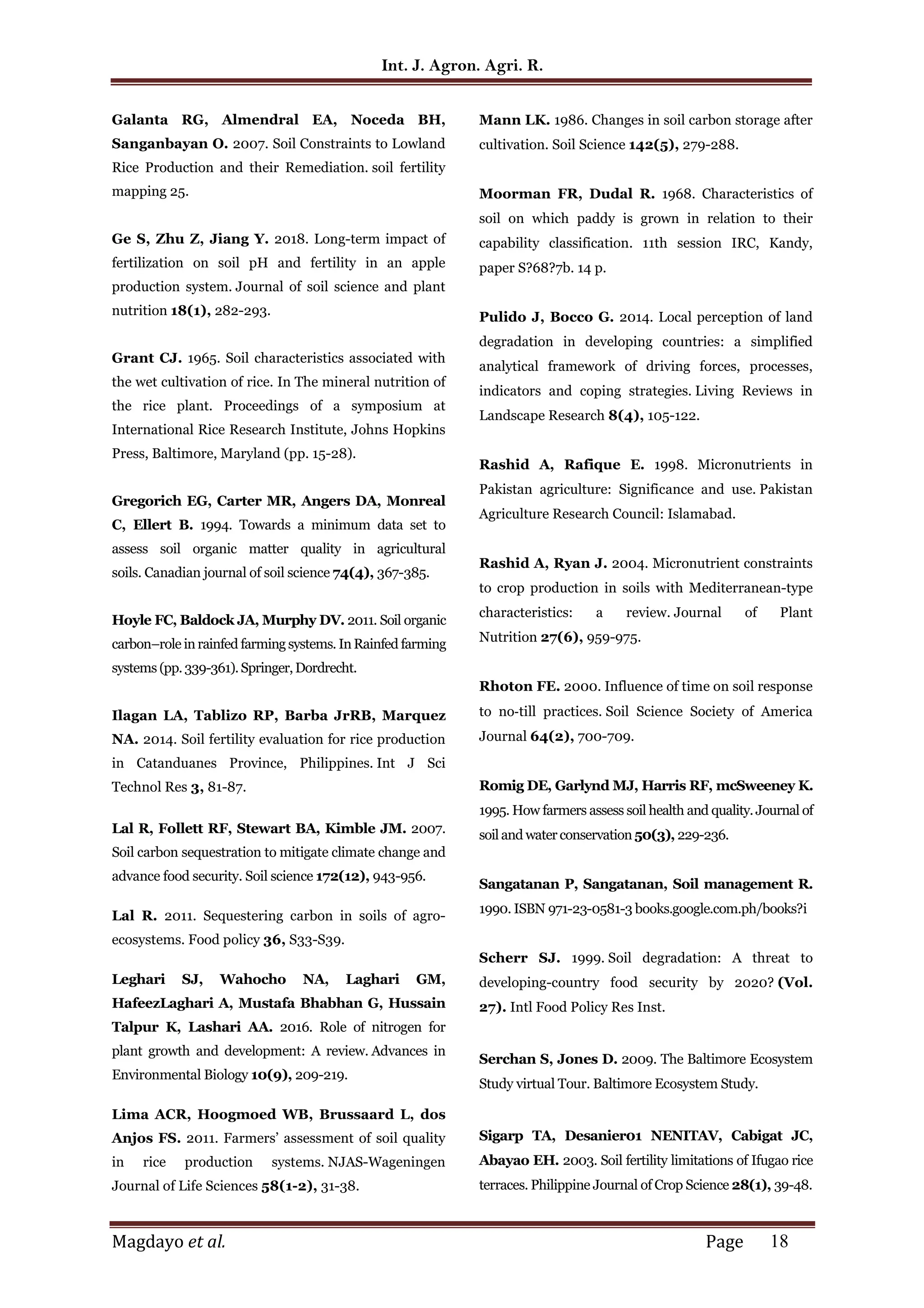 Soil fertility analysis for rice production in the lowland areas of Diplahan, Zamboanga Sibugay ...
