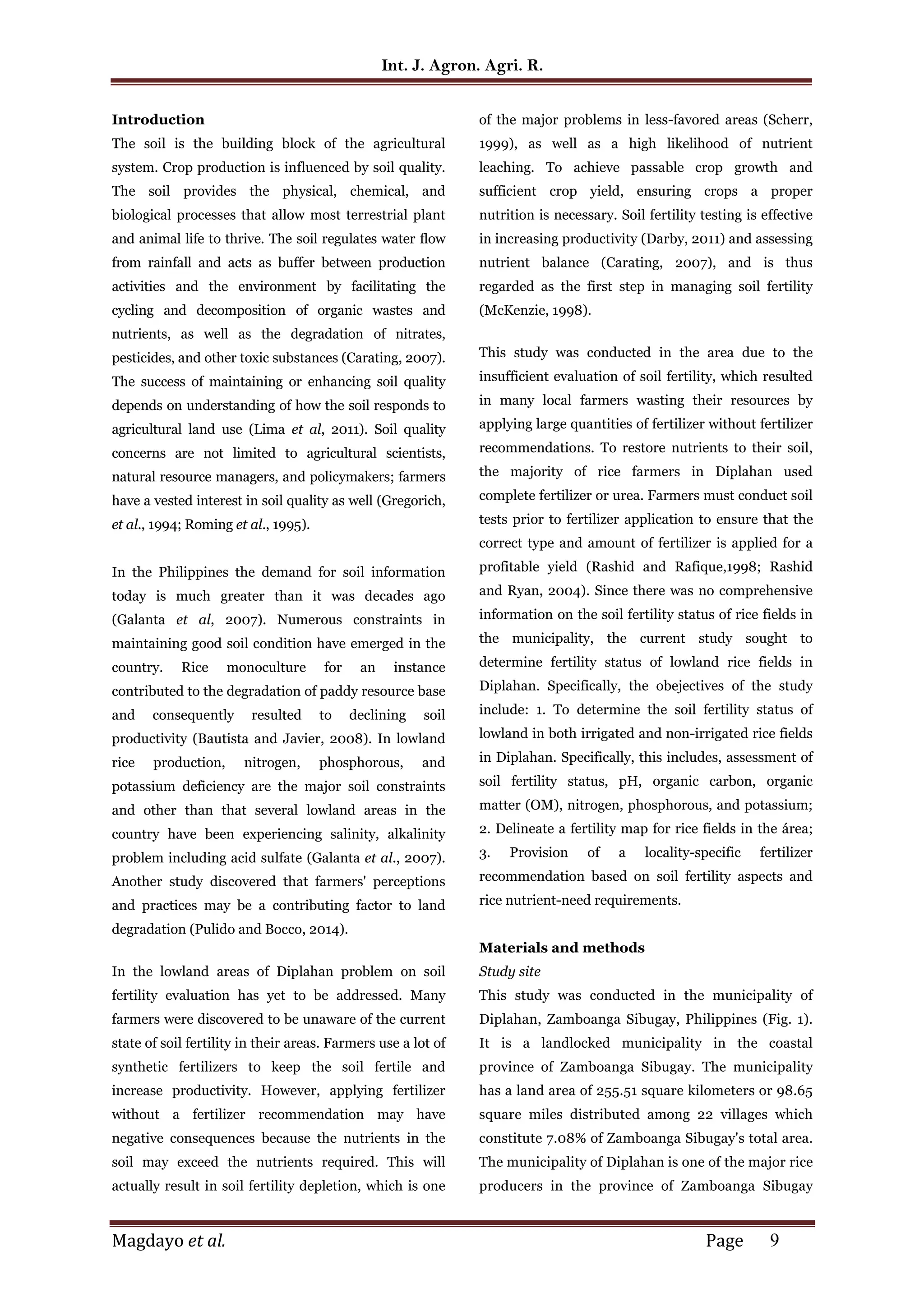 Soil fertility analysis for rice production in the lowland areas of ...