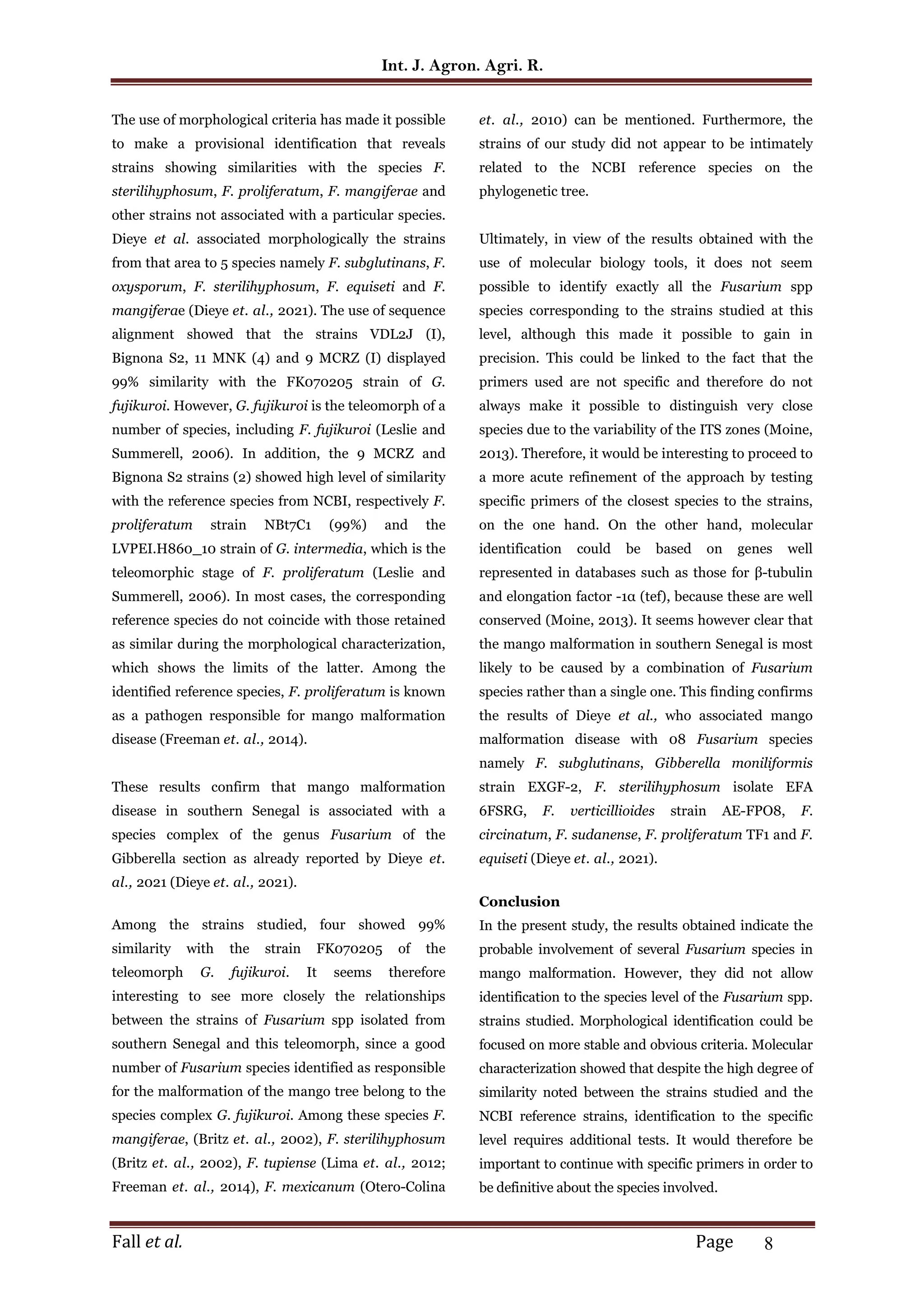 Characterization of Fusarium spp associated with mango malformation ...