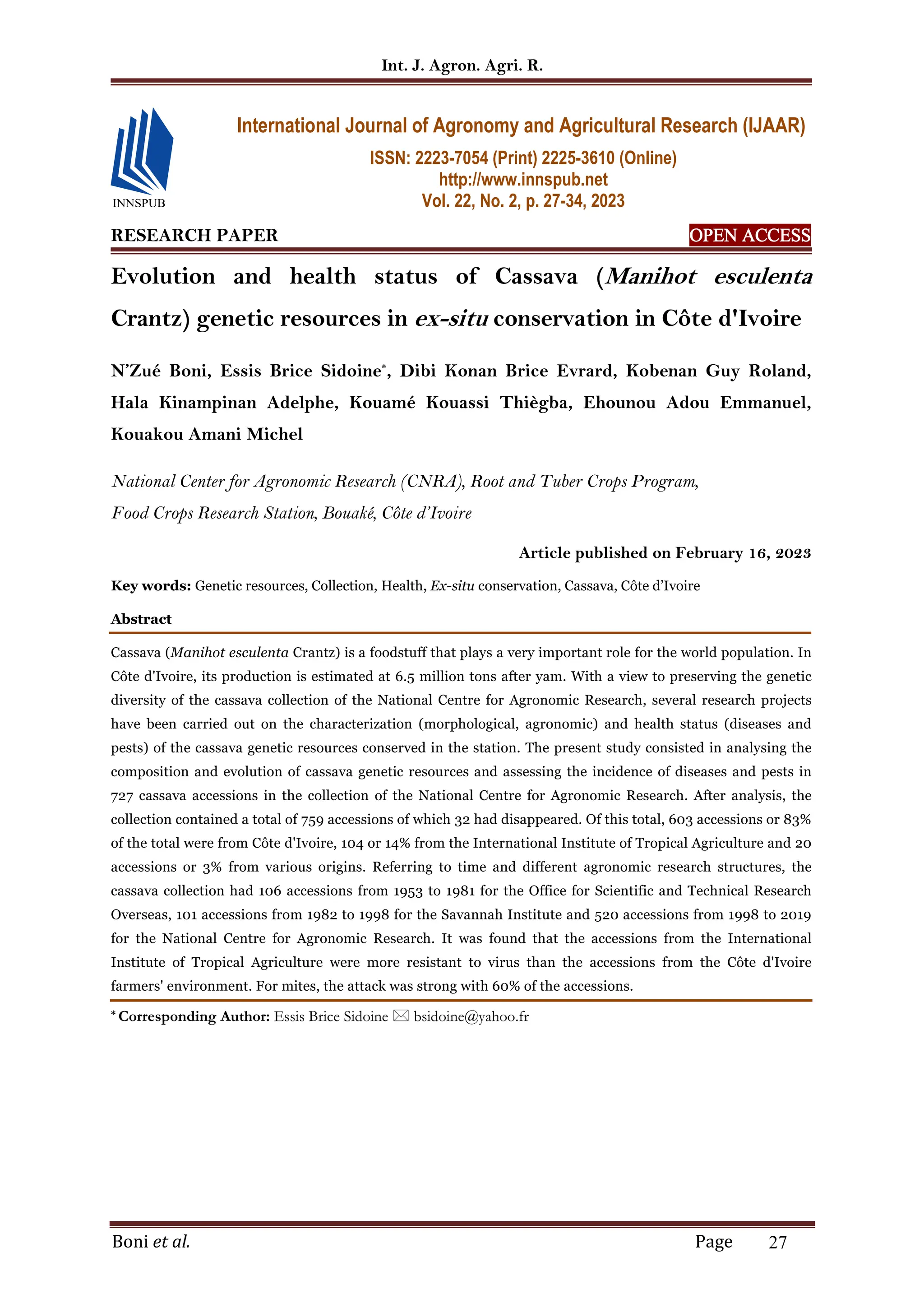 Evolution and health status of Cassava (Manihot esculenta Crantz ...