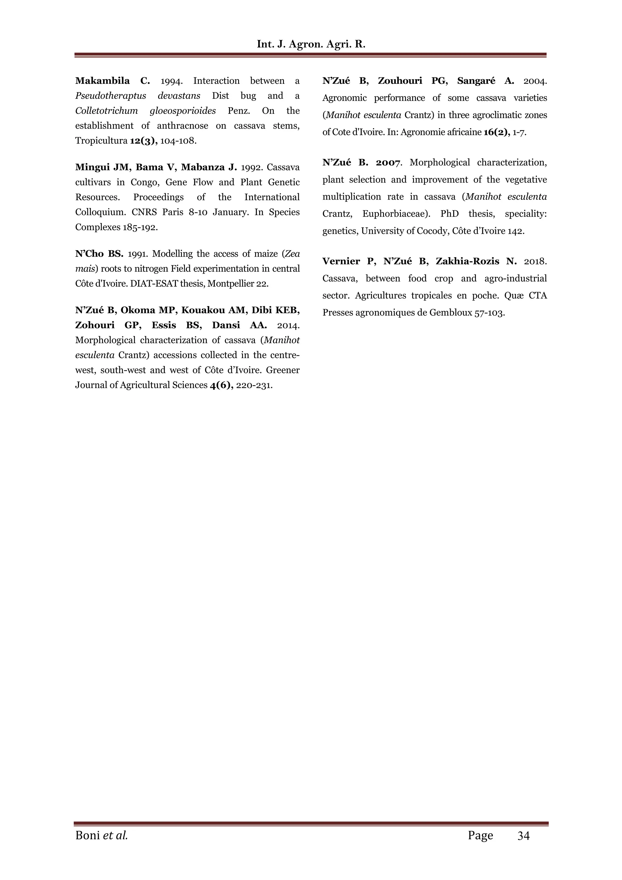 Evolution and health status of Cassava (Manihot esculenta Crantz ...