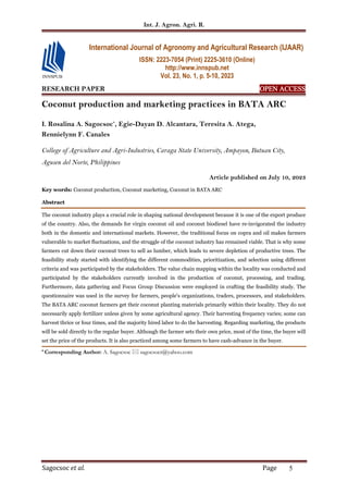 Coconut production and marketing practices in BATA ARC | PDF