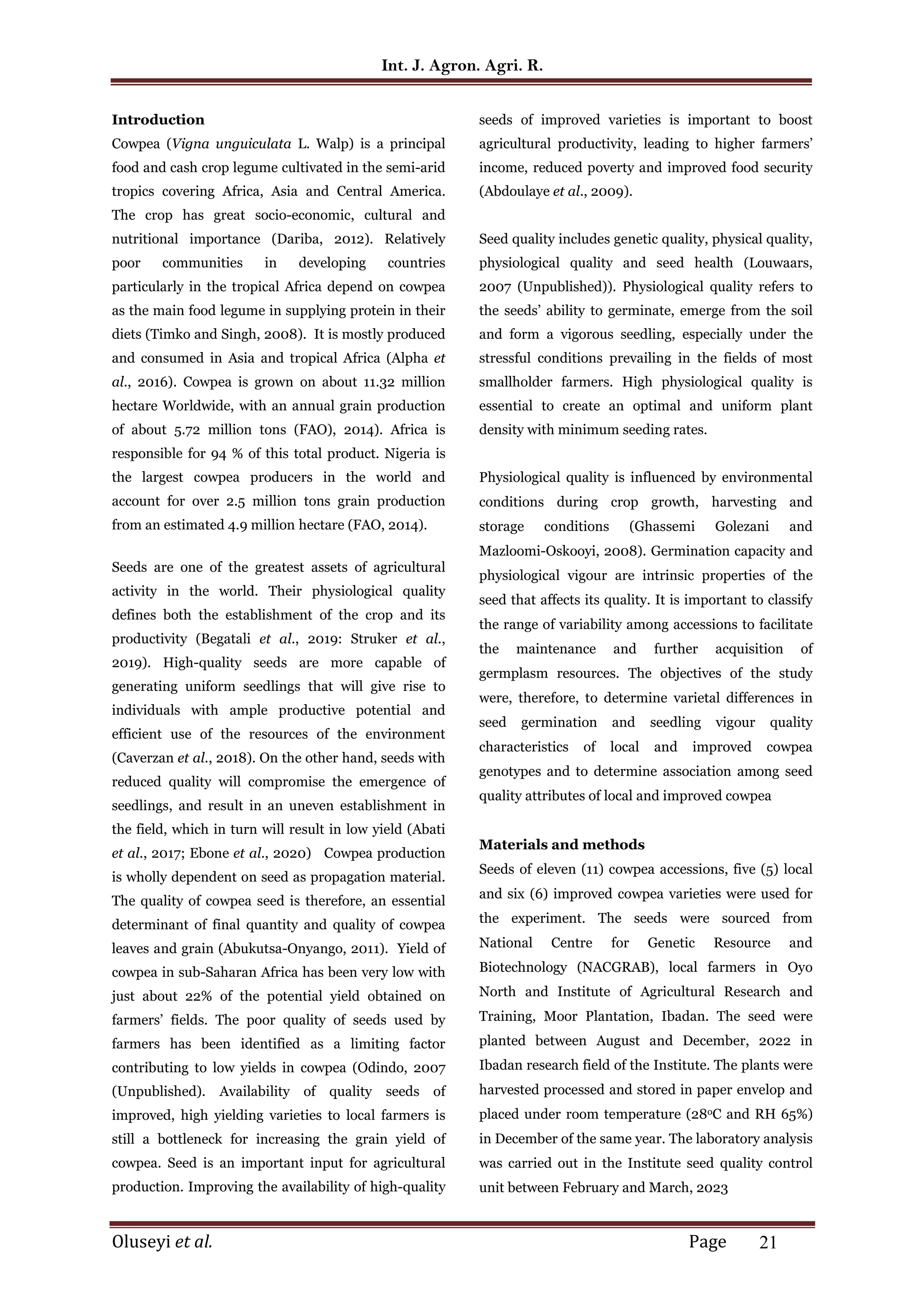 Varietal differences in seed germination and seedling vigour ...