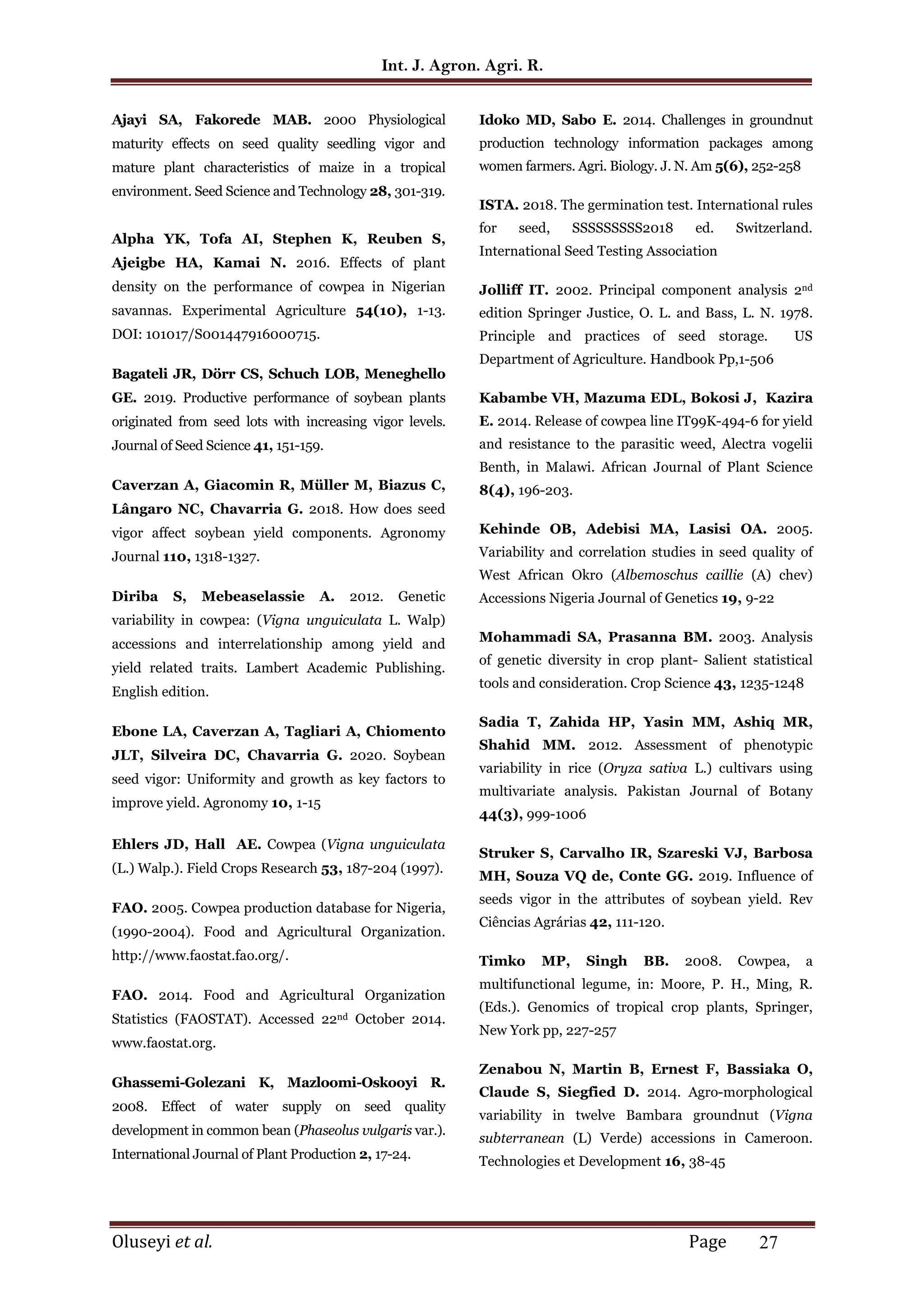 Varietal differences in seed germination and seedling vigour characteristics in local and ...