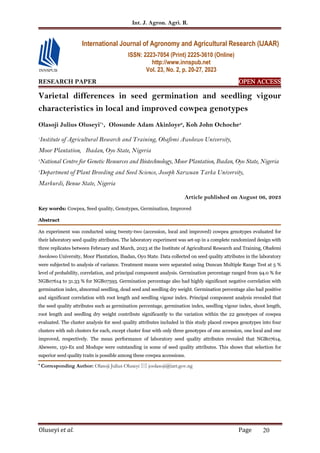 Varietal differences in seed germination and seedling vigour characteristics in local and ...