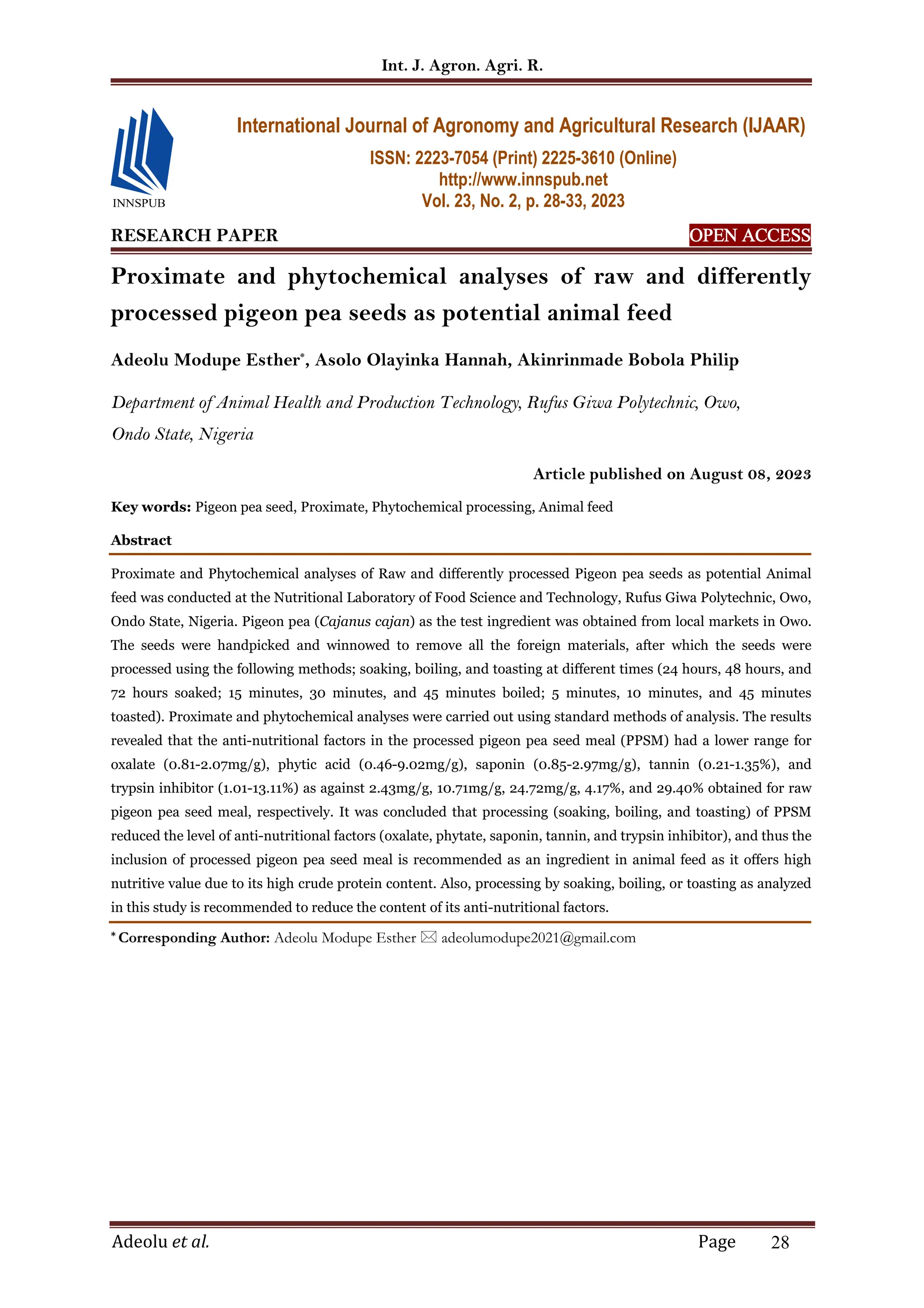 Proximate and phytochemical analyses of raw and differently processed ...