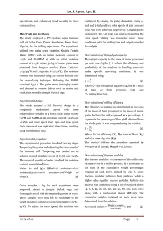 Maize grains milling efficiency: A performance analysis of a hammer ...