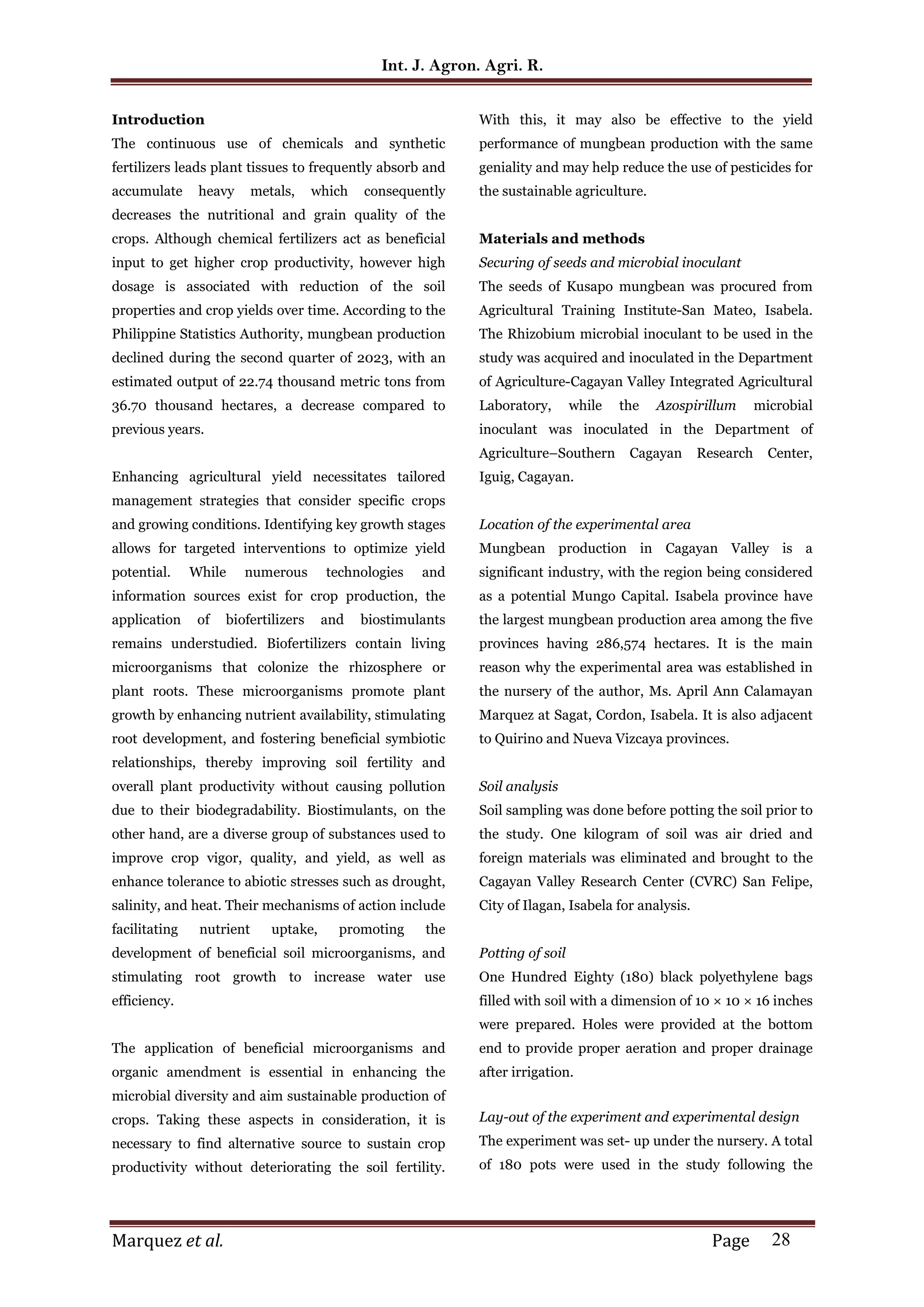 Yield of mungbean (Vigna radiata L.) applied with different biofertilizers and plant ...