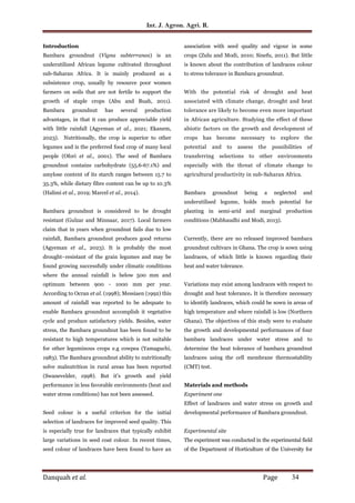 Heat and water stress tolerance of bambara groundnut (Vigna subterranea ...